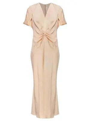 Victoria Beckham Draped V-neck Midi Dress - Neutrals