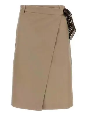 True Royal Tie-detail Wrap Midi Skirt - Neutrals