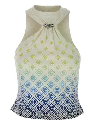 Casablanca Monogram Draped Top Neutrals