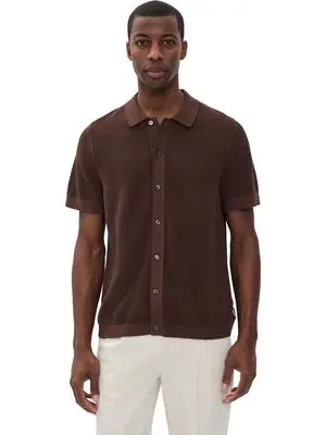 Onia Crochet Knit Button Up Shirt - Espresso