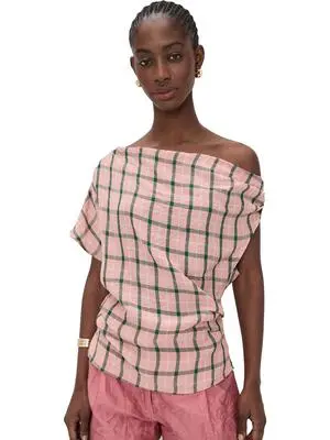 Rachel Comey Draped Plaid Off-shoulder Top - Pink