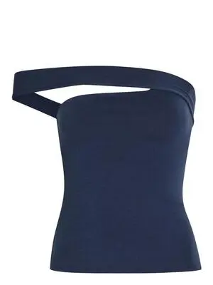 SKIMS Asymmetric Stretch-cotton Off-the-shoulder Top - Navy