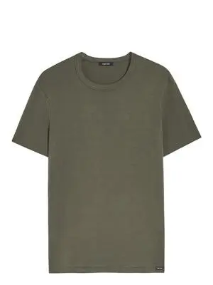 TOM FORD Logo-appliquéd Stretch-cotton T-shirt - Olive