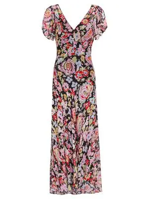 Rixo Bexley Metallic Floral Chiffon Maxi Dress Multicoloured