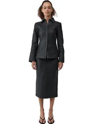 ST. AGNI Woven Leather Shirt - Black