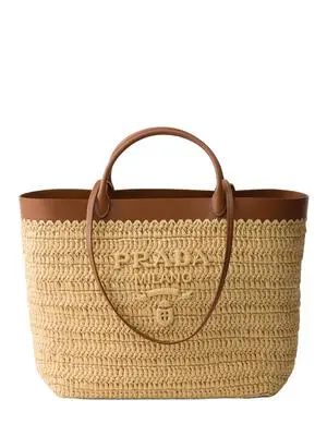 Prada Medium Crochet And Leather Tote Bag - Neutral