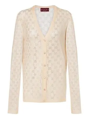Gucci Gg Embellished Silk Cardigan - Beige