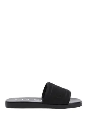 Gucci Logo Canvas And Leather Slides - Black