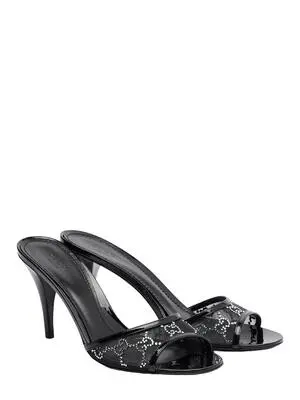 Gucci Erin GG Embellished Leather-Trimmed Mules Black
