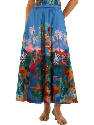 Farm Rio Dream Landscape Organic Cotton Maxi Skirt - Multicolor