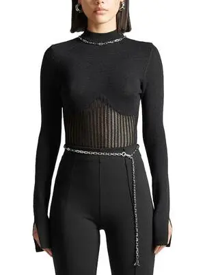 Manière De Voir Contour Knit Bodysuit With Chain - Black