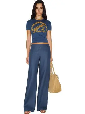 REFORMATION Gisele Low Rise Linen Pant - Blue