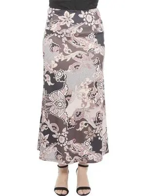 24SEVEN COMFORT APPAREL Paisley Print A-line Maxi Skirt - Brown Multi