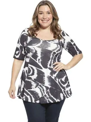 24SEVEN COMFORT APPAREL Abstract Print Scoop Neck Tunic Top - Black Multi