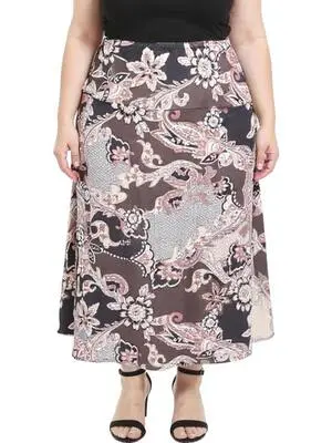 24SEVEN COMFORT APPAREL Paisley A-line Maxi Skirt - Brown Multi