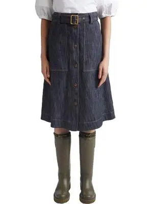 Moncler Belted Denim Midi Skirt - Blue