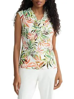KASPER Cowl Neck Cap-sleeve Top - Vanilla Ice Multi