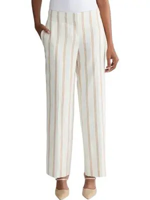 KASPER Ava Wide Leg Pants - White Stripe