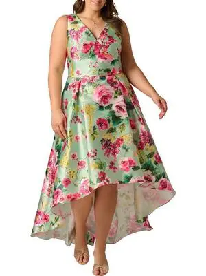 Adrianna Papell Floral High-low Fit & Flare Midi Dress - Mint Multi