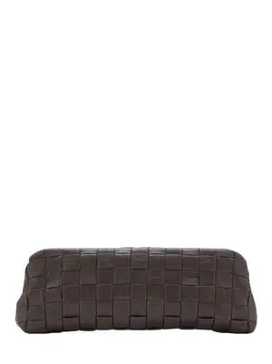 Mango Braided Faux Leather Frame Clutch - Chocolate