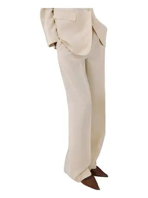 Mango Pleated Mid Rise Wide Leg Trousers - Ecru