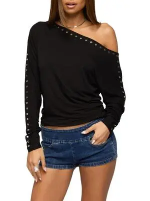 EDIKTED Studded One-shoulder Top - Black