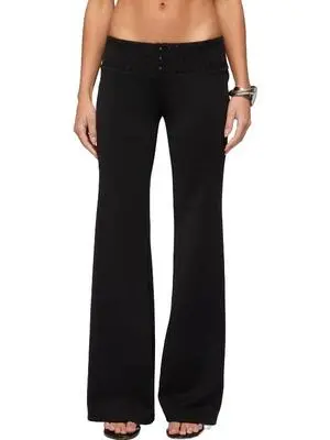 EDIKTED Sequin Waist Flare Pants - Black
