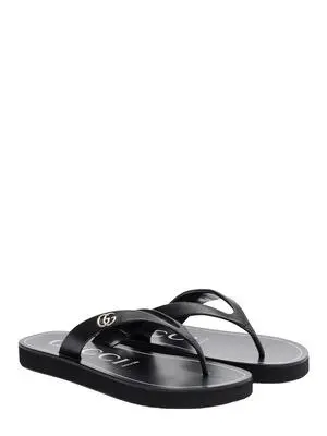 Gucci Double G Leather Thong Sandals - Black