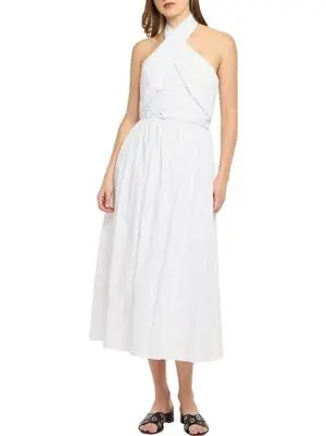 a lined dresses Tie Halter Neck A-Line Poplin Midi Dress – shopaleena main image 1