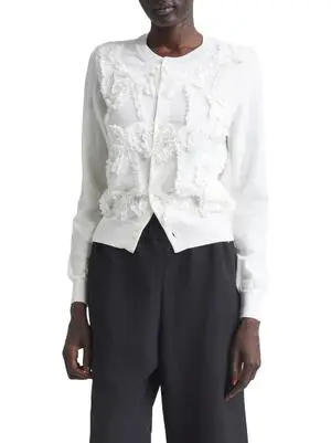 Comme Des Garçons Ribbon Ruffle Wool Cardigan - White