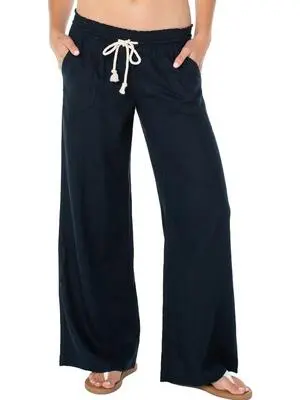 Roxy Oceanside Wide Leg Linen Blend Drawstring Pants - Anthracite