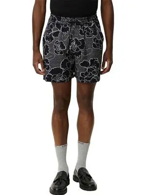 LES DEUX Charlie Poppy Pattern Knit Drawstring Shorts - Black