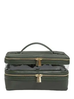 House Of Harlow 1960 Twill Nylon Double Compartment Toiletry Train Case - Olive