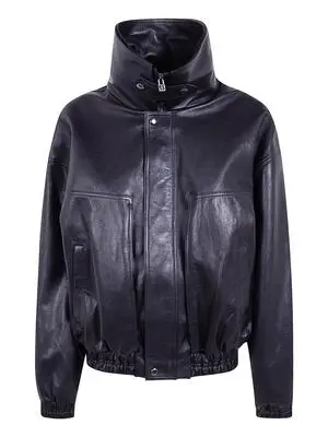 Magda Butrym Leather Aviator Jacket - Black