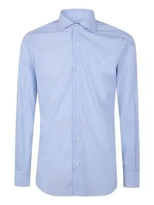 BARBA NAPOLI Classic Popeline "bacchetta Spaziata" Shirt - Blue