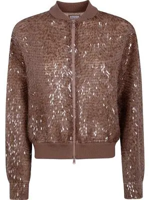 Brunello Cucinelli Silk Cardigan Sweatshirt Jacket - Brown