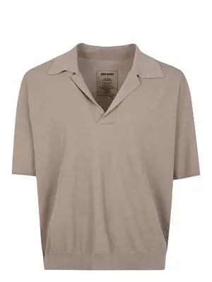 UMA WANG Short "rib Crepe" Polo Brown