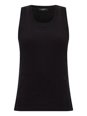 Balmain Paris Embroidered Jersey Tank Top - Black
