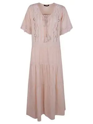 Seventy Ramie Embroidered Dress - Pink