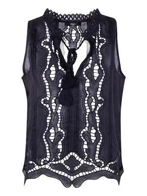 Seventy Raime Embroidered Top - Black