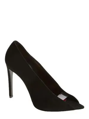 Valentino Garavani Open Toe Révélé Suede Pumps - Black