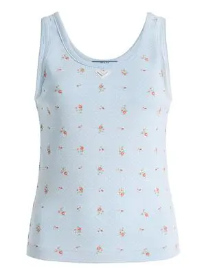 Prada Prada Bouquet-Print Cotton Tank Top Blue