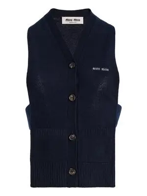 Miu Miu Cashmere Cardigan Vest - Navy