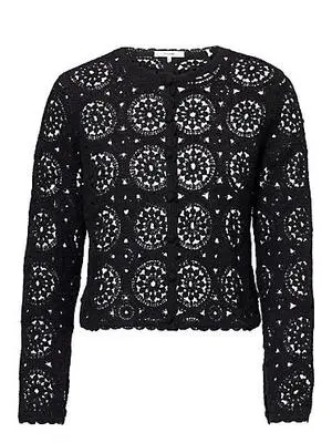FRAME The Crochet Cropped Cotton Cardigan - Black