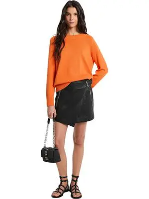 Michael Kors Textured Leather Wrap Skirt - Black