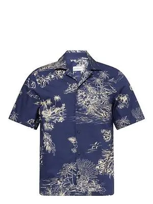 Moncler Camp-collar Floral Cotton Shirt - Dark Blue