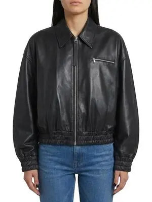JIL SANDER Leather Bomber Jacket - Black