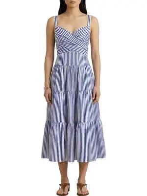Ralph Lauren Striped Tiered Midi Dress - Blue