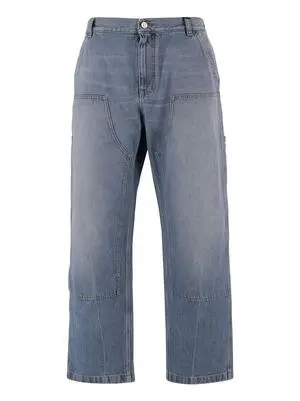 Versace Wide Leg Cargo Jeans In Cotton - Denim