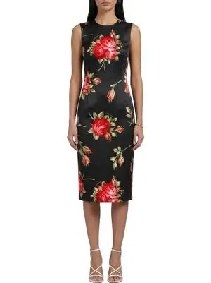 Dolce & Gabbana Viscose Midi Dress With Floral Print - Black
